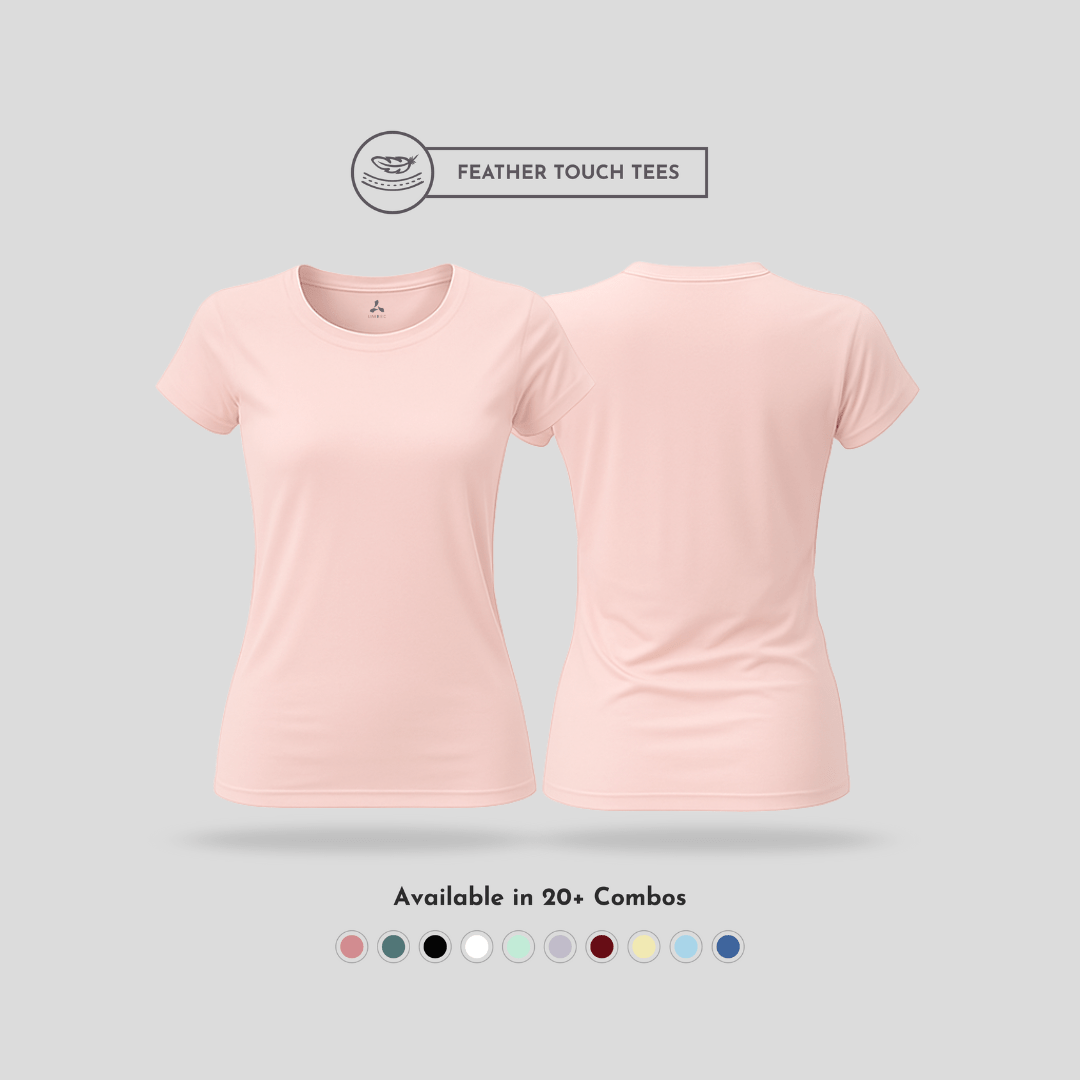 Women's Soft Feather Touch Peach Solid Round Neck T-Shirt - Comfortable ...